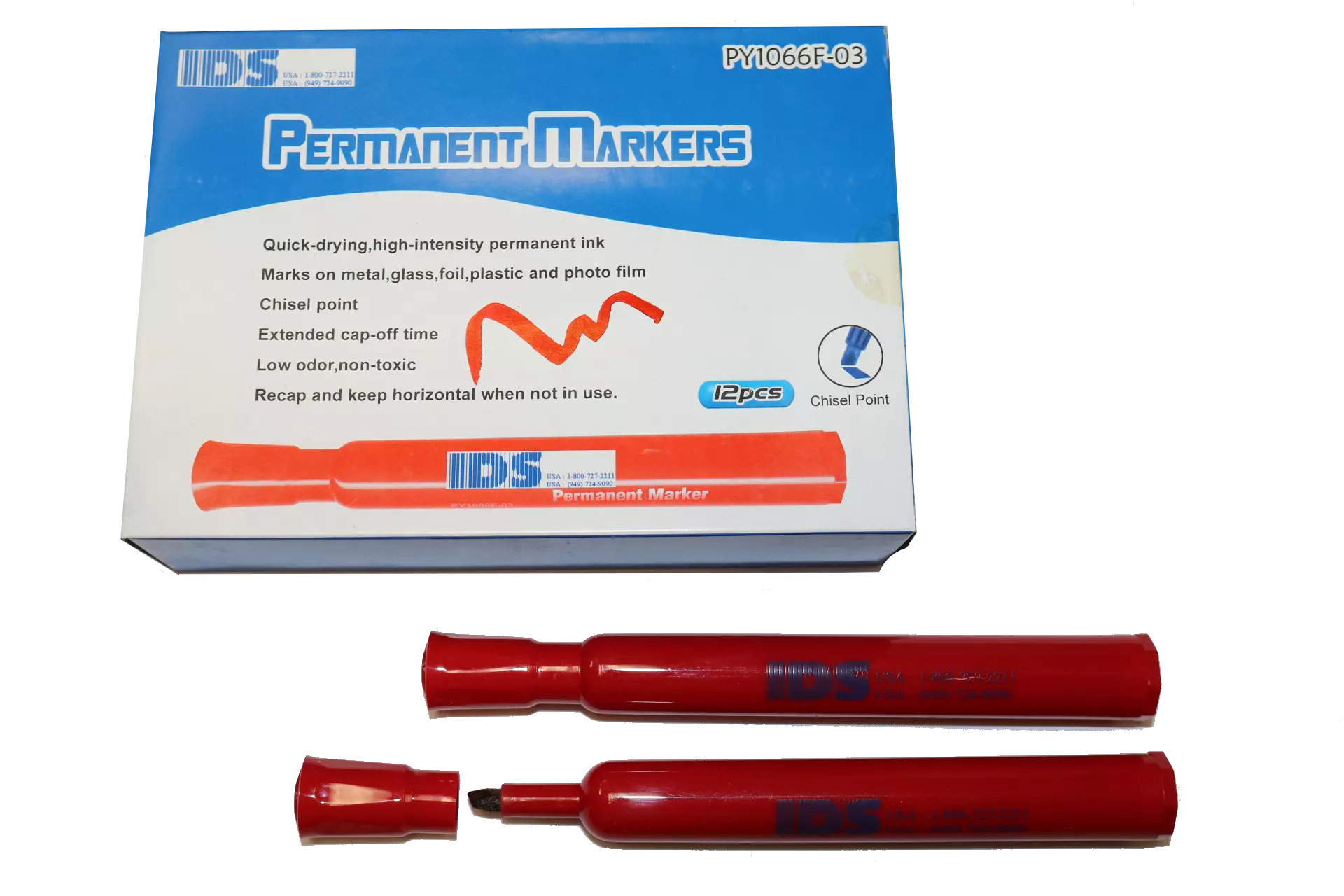 IDS - Thick Chisel Tip Red Permanent Markers – 12 Pack | GoldStar Tool